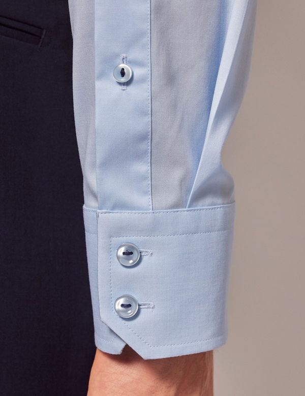 Men's Light Blue Slim Stretch Shirt - Contrast Detail - Mid-Collar ...