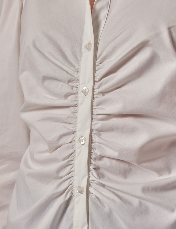 Women's White Gathered Front Cotton Stretch Fitted Boutique Shirt ...