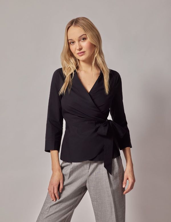 Women's Black Cotton Stretch Wrap Boutique Shirt| Hawes & Curtis