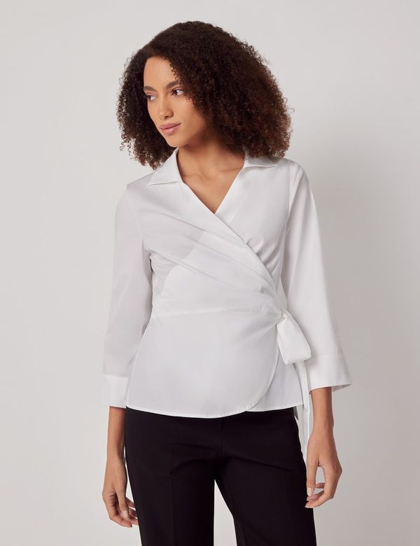Women's White Cotton Stretch Wrap Boutique Shirt | Hawes & Curtis