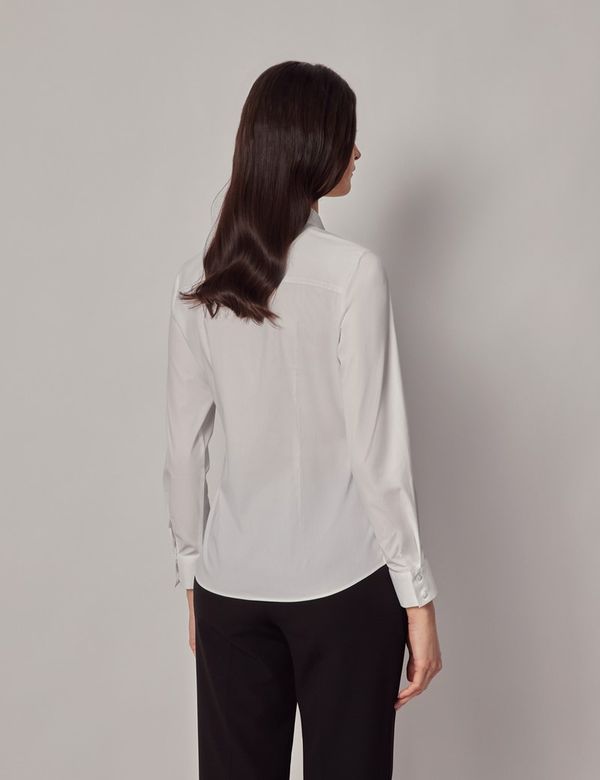 Women's White Contrast Ribbon Cotton Stretch Boutique Shirt | Hawes ...