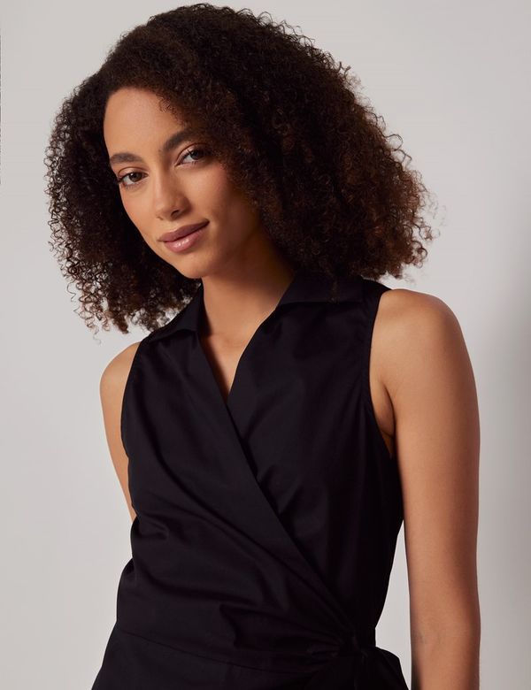 Women's Black Cotton Stretch Wrap Sleeveless Boutique Shirt | Hawes ...