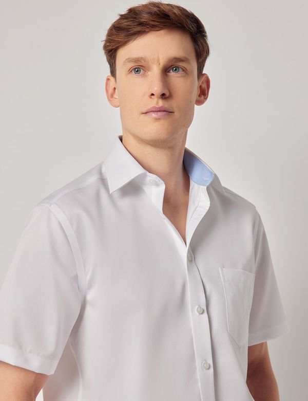 Men's Non-Iron White Twill Tailored Fit Shirt - Short Sleeve & Chest ...