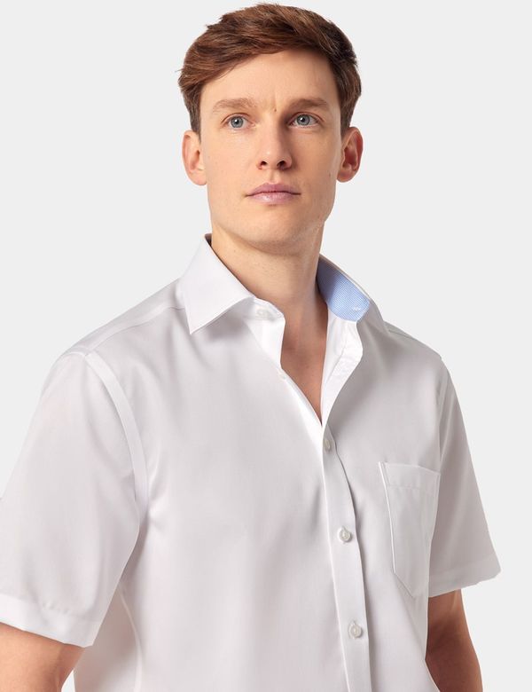 Men's Non-Iron White Twill Tailored Fit Shirt - Short Sleeve & Chest ...