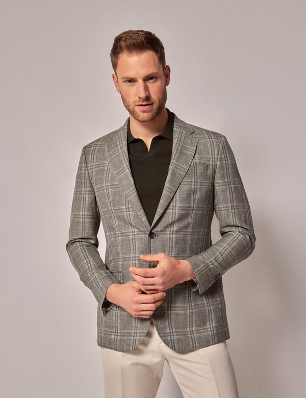 Men's Dark Green Check Wool Blazer - 1913 Collection | Hawes and Curtis
