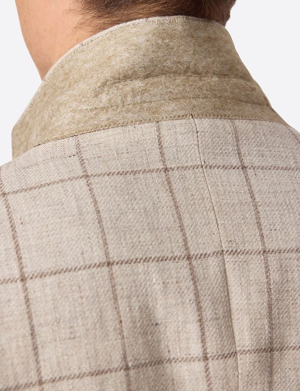 Men's Beige Windowpane Check Linen-Wool Blend Blazer - 1913 Collection ...