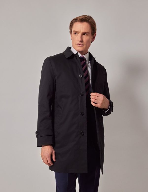 Men's Black Rain Mac with Removable Lining | Hawes & Curtis