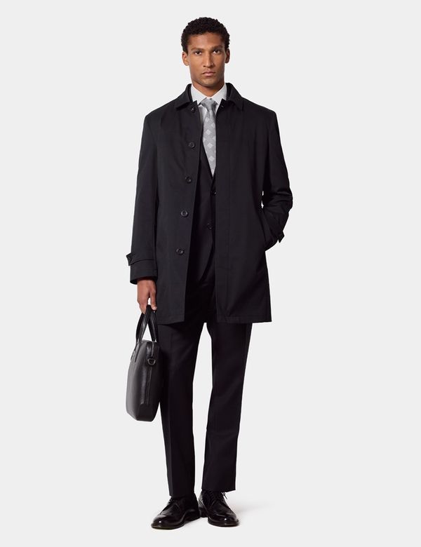 Men's Black Rain Mac with Removable Lining | Hawes & Curtis