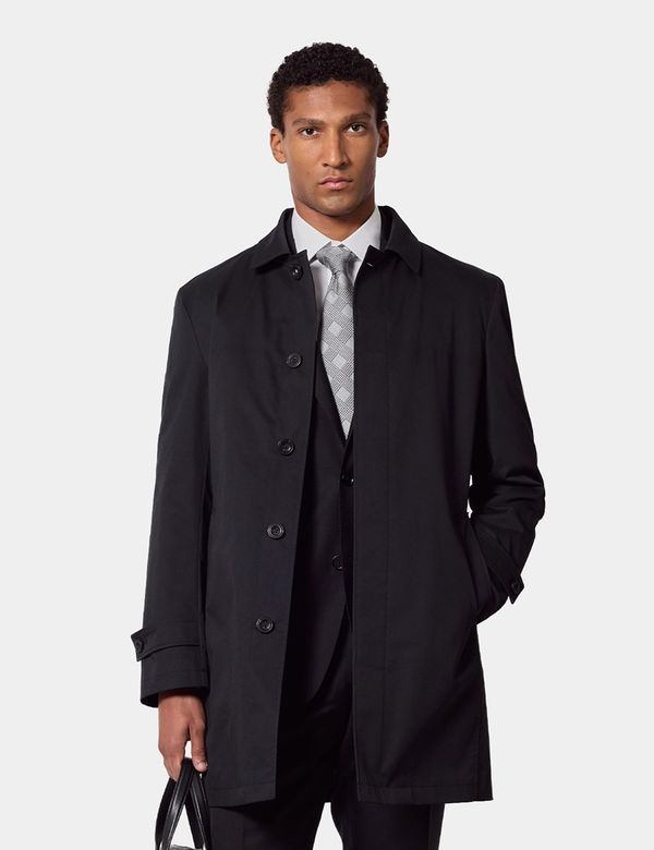 Men's Black Rain Mac with Removable Lining | Hawes & Curtis
