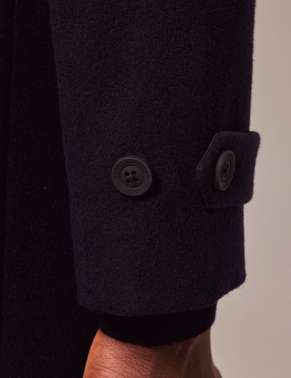 Men's Navy Wool Funnel Neck Coat | Hawes and Curtis