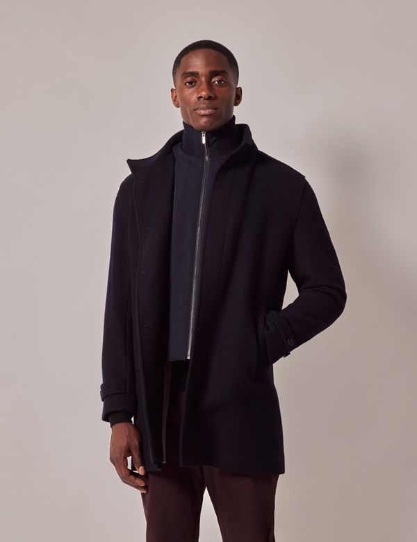Hawes Curtis Navy Wool Funnel Neck Coat Plain Men s