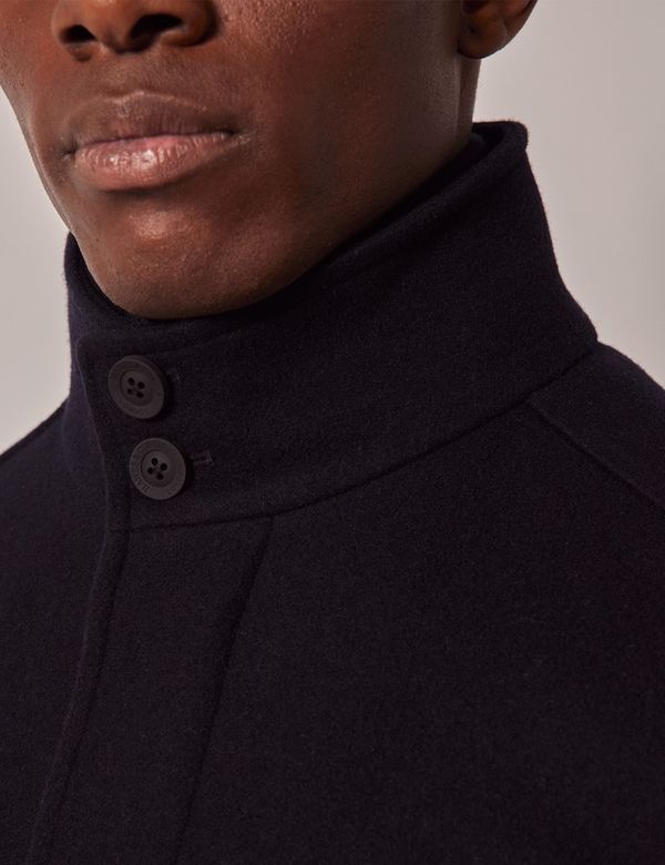 Men's Navy Wool Funnel Neck Coat | Hawes and Curtis