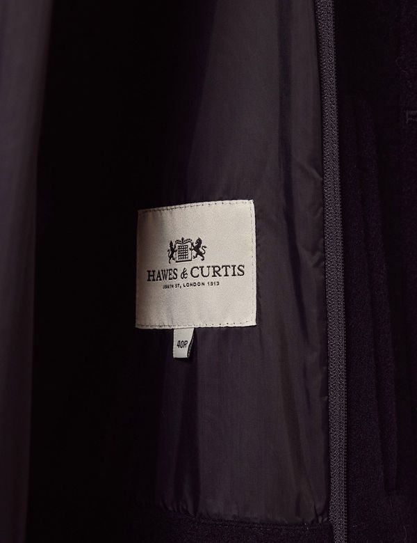 Men's Navy Wool Funnel Neck Coat | Hawes and Curtis
