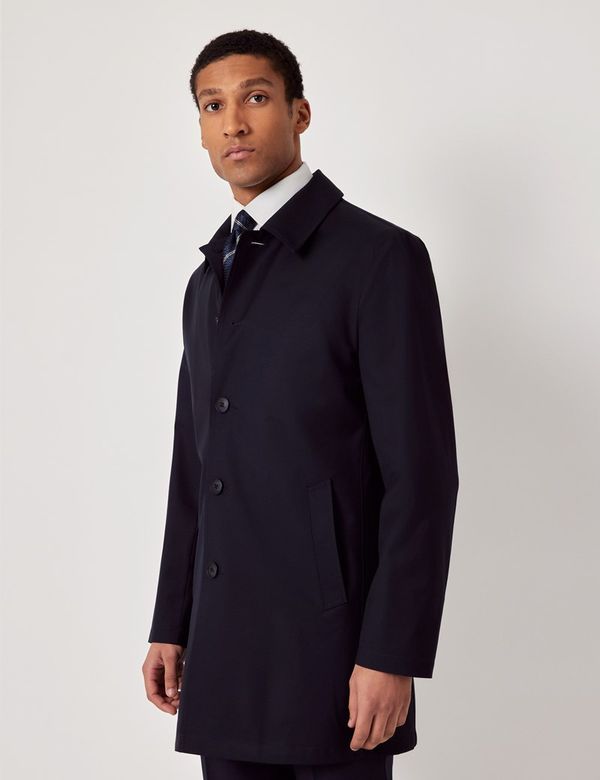 Men's Navy Bonded Wool Mac | Hawes & Curtis