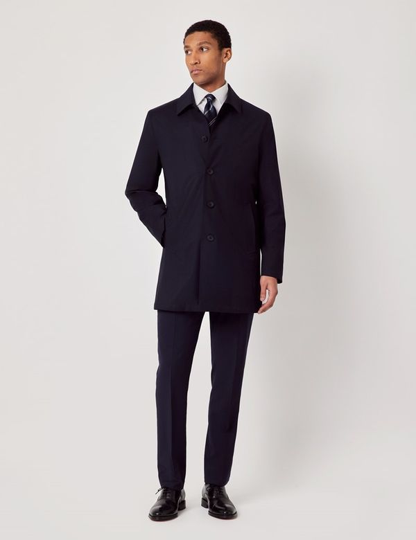 Men's Navy Bonded Wool Mac | Hawes & Curtis
