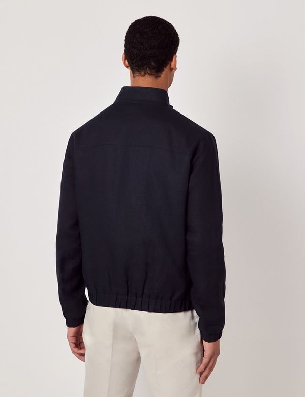 Men's Navy Linen Bomber Jacket | Hawes & Curtis