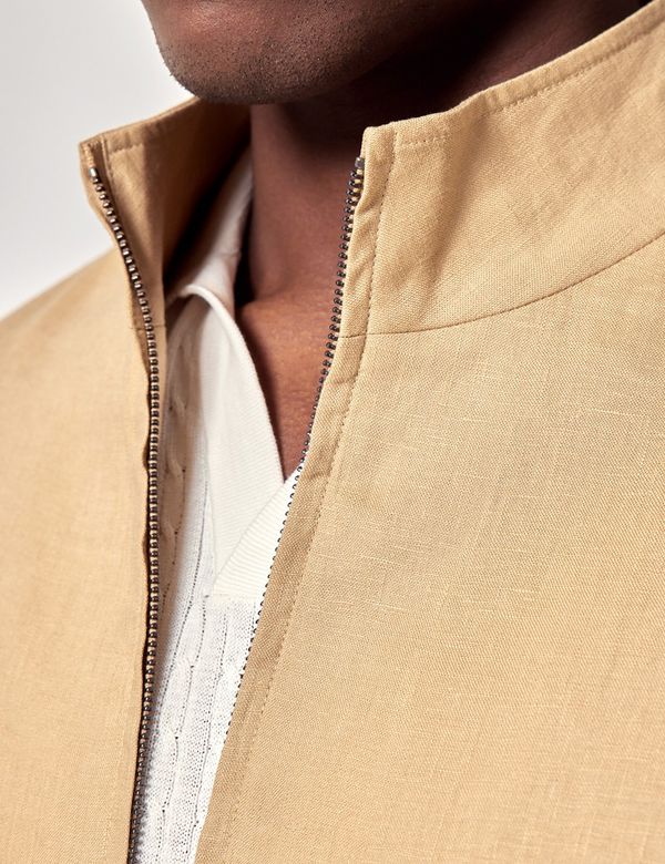 Men's Sand Linen Bomber Jacket | Hawes & Curtis