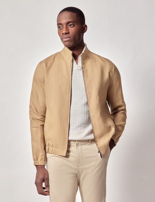 Men's Sand Linen Bomber Jacket | Hawes & Curtis