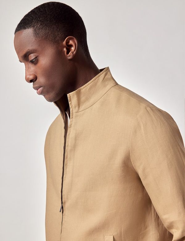 Men's Sand Linen Bomber Jacket | Hawes & Curtis