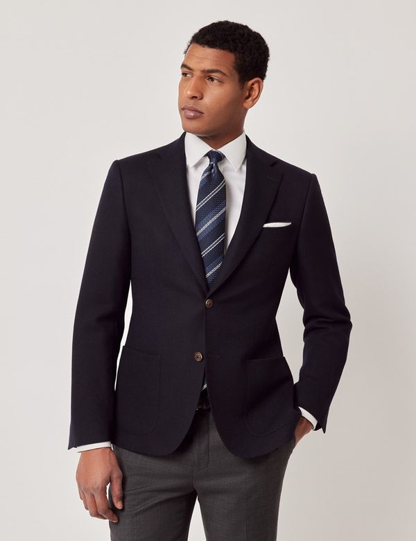 Men's Navy Semi Plain Italian Merino Wool Slim Fit Blazer - 1913 ...