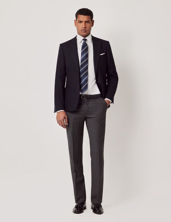 Men's Navy Semi Plain Italian Merino Wool Slim Fit Blazer - 1913 ...