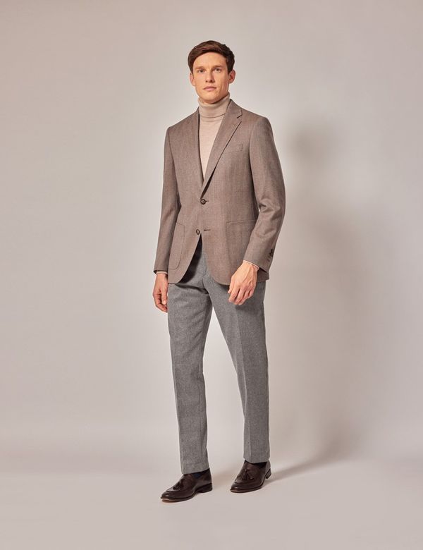 Men's Brown Herringbone Wool Blazer | Hawes & Curtis