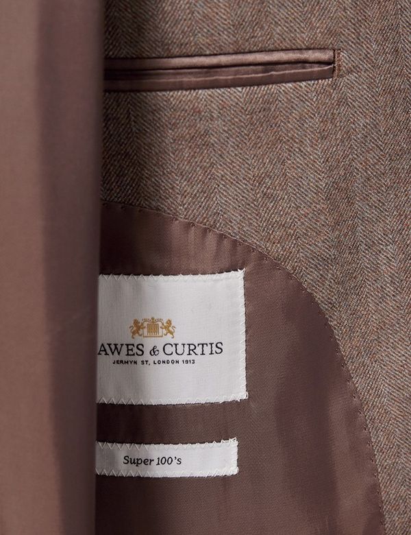 Men's Brown Herringbone Wool Blazer | Hawes & Curtis