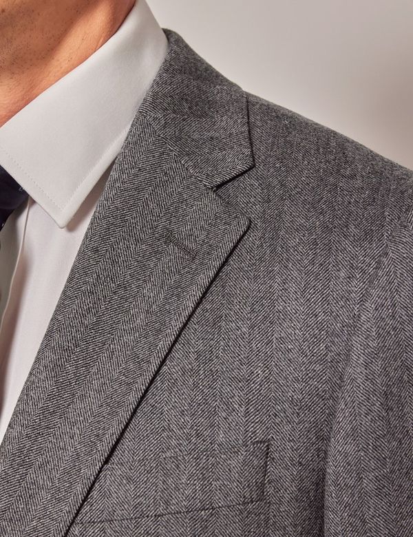 Men's Grey Herringbone Wool Blazer | Hawes & Curtis