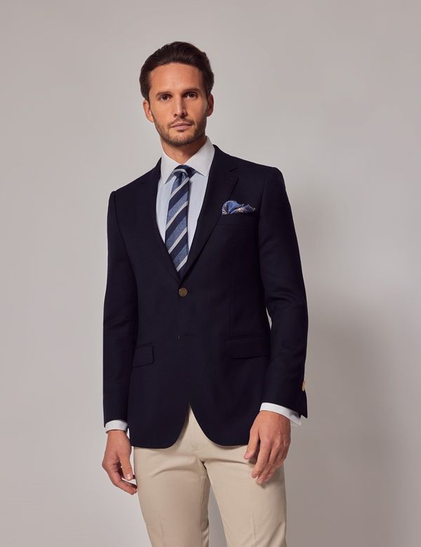 Men’s Navy Slim Blazer with Double Back Vent | Hawes & Curtis