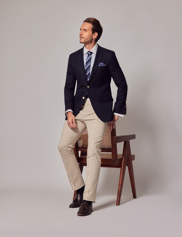 Men’s Navy Slim Blazer with Double Back Vent | Hawes & Curtis