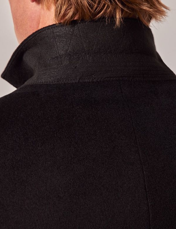 Men’s Black Wool Overcoat with Back Vent | Hawes & Curtis