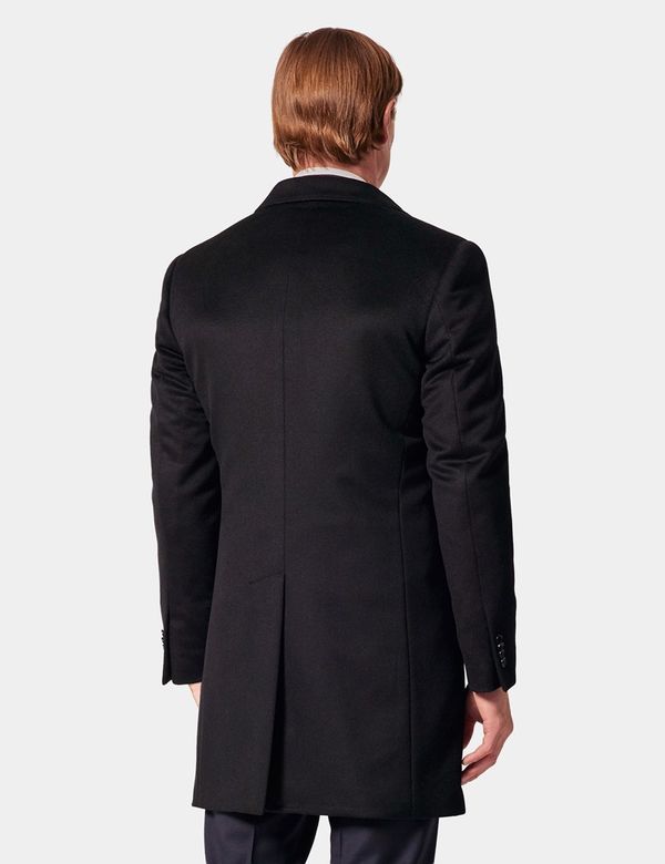 Men’s Black Wool Overcoat with Back Vent | Hawes & Curtis