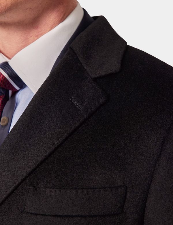 Men’s Black Wool Overcoat with Back Vent | Hawes & Curtis