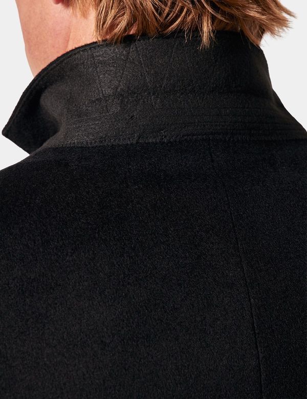 Men’s Black Wool Overcoat with Back Vent | Hawes & Curtis