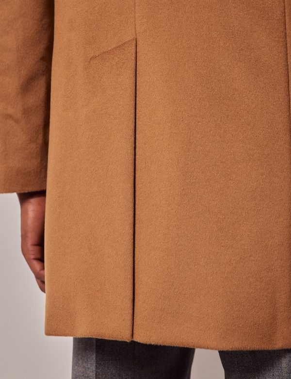 Men’s Tan Overcoat with Single Back Vent | Hawes & Curtis