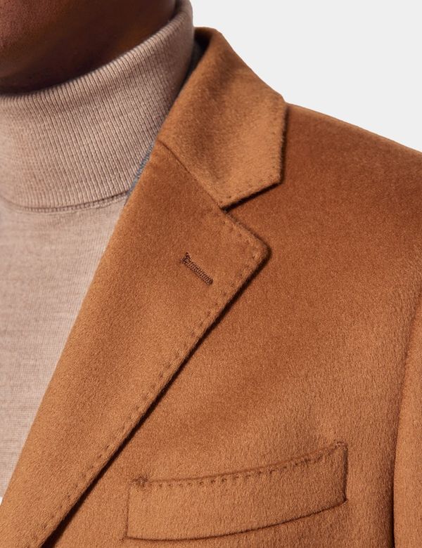 Men’s Tan Overcoat with Single Back Vent | Hawes & Curtis