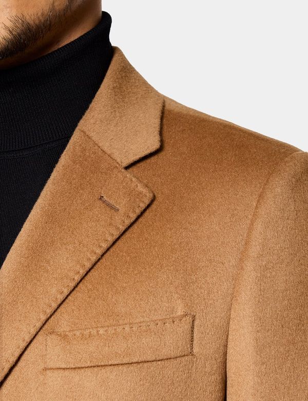 Men’s Tan Overcoat with Single Back Vent | Hawes & Curtis
