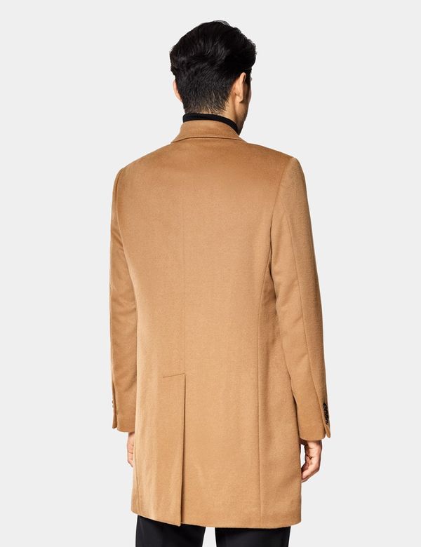 Men’s Tan Overcoat with Single Back Vent | Hawes & Curtis