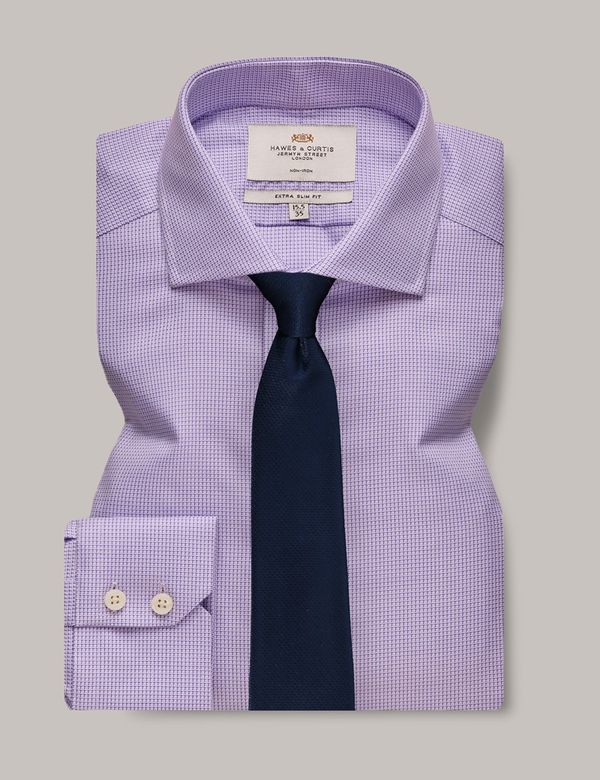Men's Non-Iron Lilac & White Textured Weave Extra Slim Shirt - Windsor ...