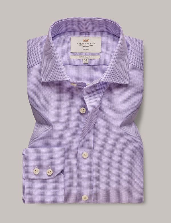 Men's Non-Iron Lilac & White Textured Weave Extra Slim Shirt - Windsor ...
