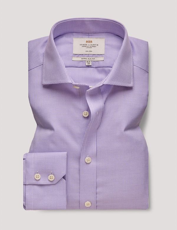 Men's Non-Iron Lilac & White Textured Weave Extra Slim Shirt - Windsor ...