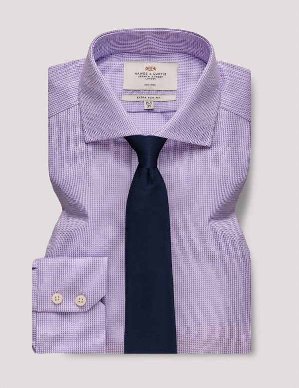 Men's Non-Iron Lilac & White Textured Weave Extra Slim Shirt - Windsor ...