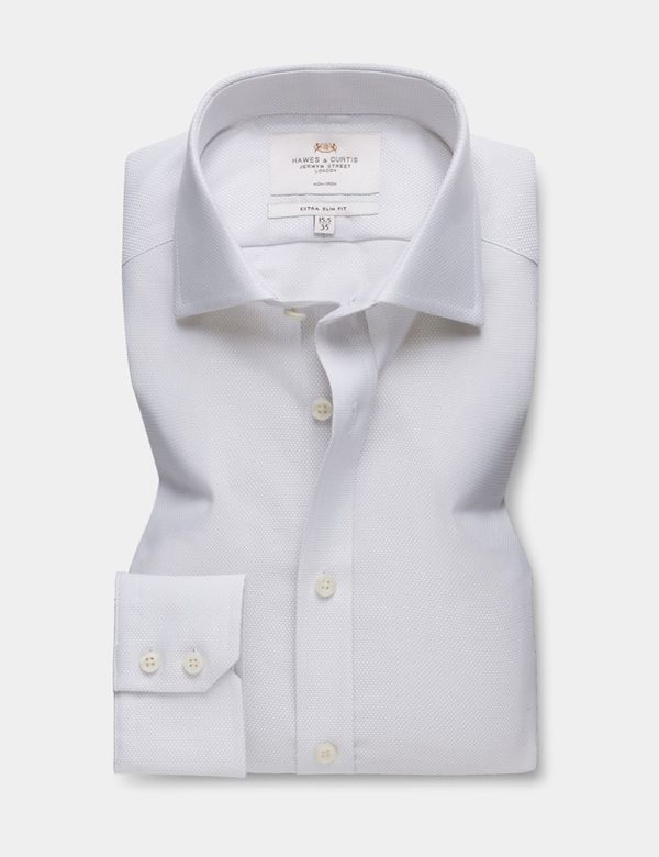 Men's Non-Iron Grey & White Textured Weave Extra Slim Fit Shirt ...