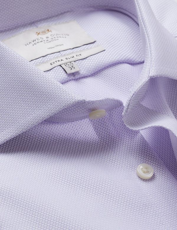 Men's Non-Iron Lilac & White Textured Weave Extra Slim Fit Shirt ...