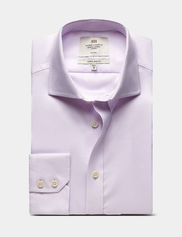 Men's Extra Slim Fit Lilac & White Textured Weave Non-Iron Shirt ...