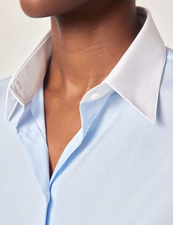 Women's Executive Blue Fitted Shirt - White Collar and Cuffs | Hawes ...