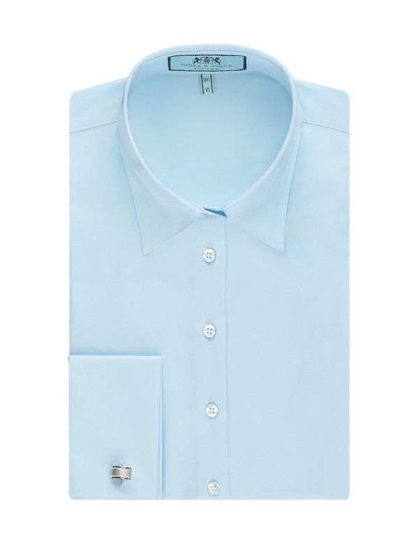 Women's Ice Blue Fitted Cotton Stretch Shirt - Double Cuff | Hawes & Curtis