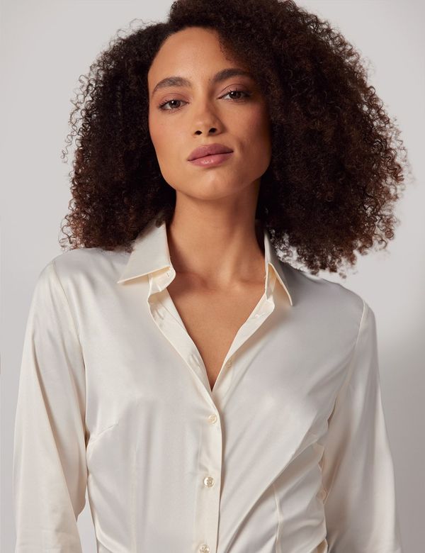 Women's Cream Fitted Satin Shirt - Double Cuff | Hawes & Curtis