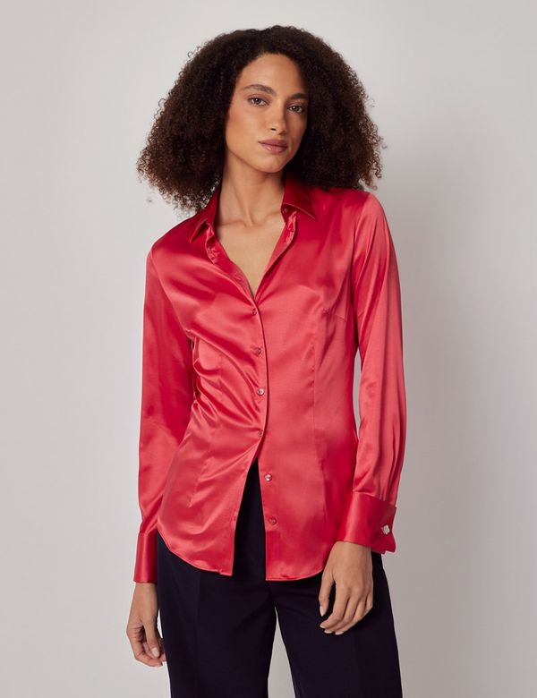 Women's Red Fitted Satin Shirt - French Cuff | Hawes & Curtis