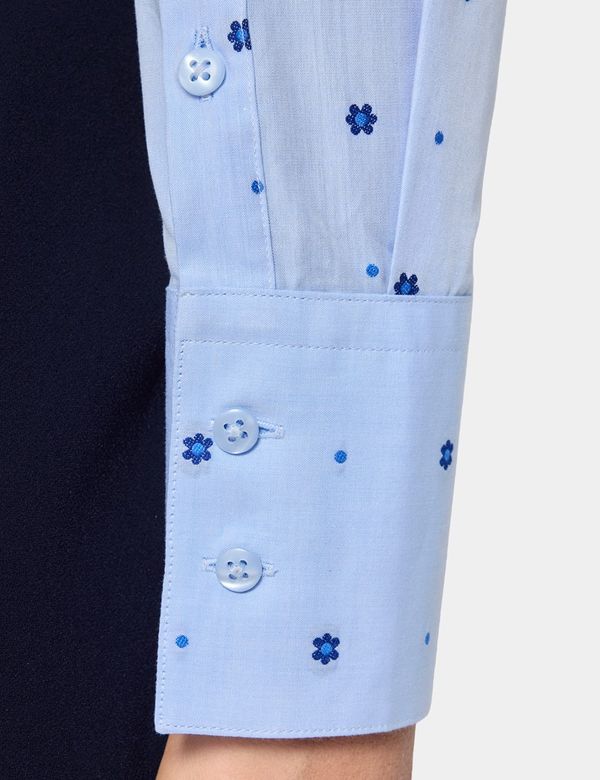 Women's Blue & Navy Floral Dobby Fitted Shirt | Hawes & Curtis